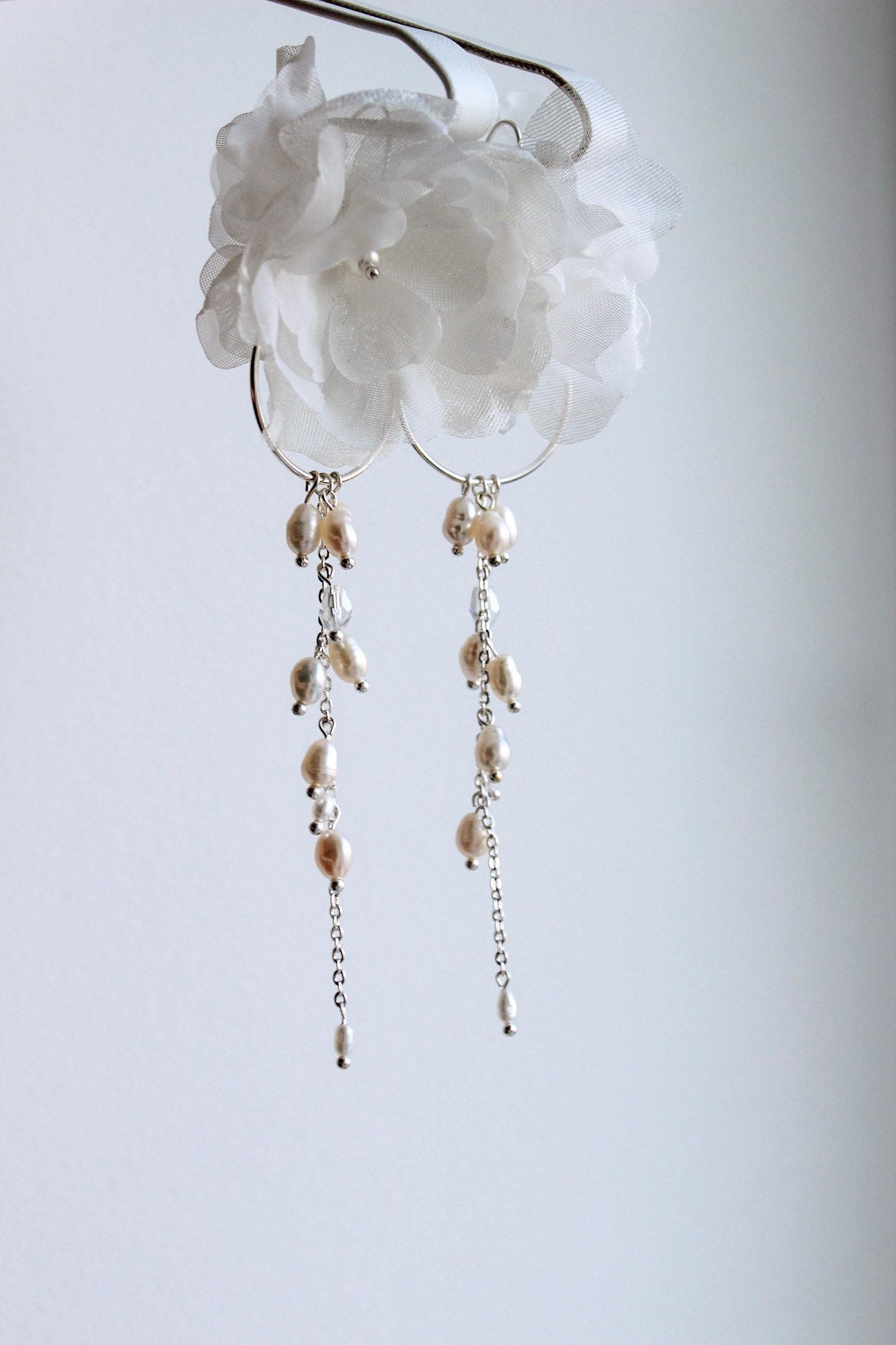 Fabric Flower Earrings for Bride, Boho Romantic Flower Earrings, Chiffon Botanical Silk Earring ...