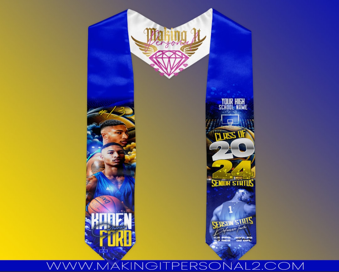 Basketball Graduation Stole, Custom All Over Graduation Stole, Picture ...