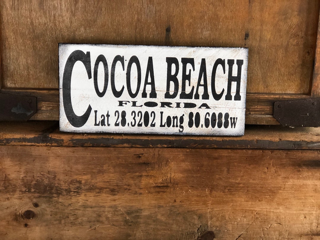 Cocoa Beach Florida Sign Latitude Longitude Sign Unique - Etsy