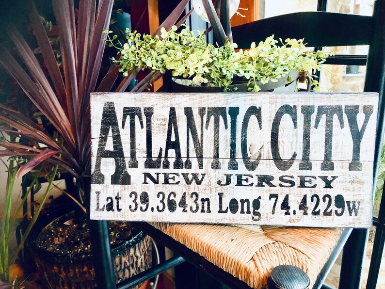 Atlantic City New Jersey Unique Beach Sign Latitude Longitude - Etsy