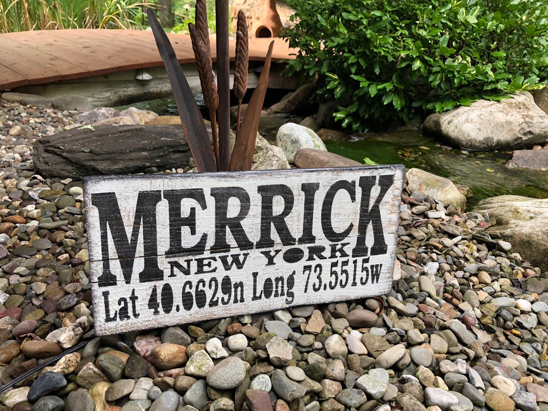 Merrick New York Sign Latitude Longitude Sign Town Sign - Etsy