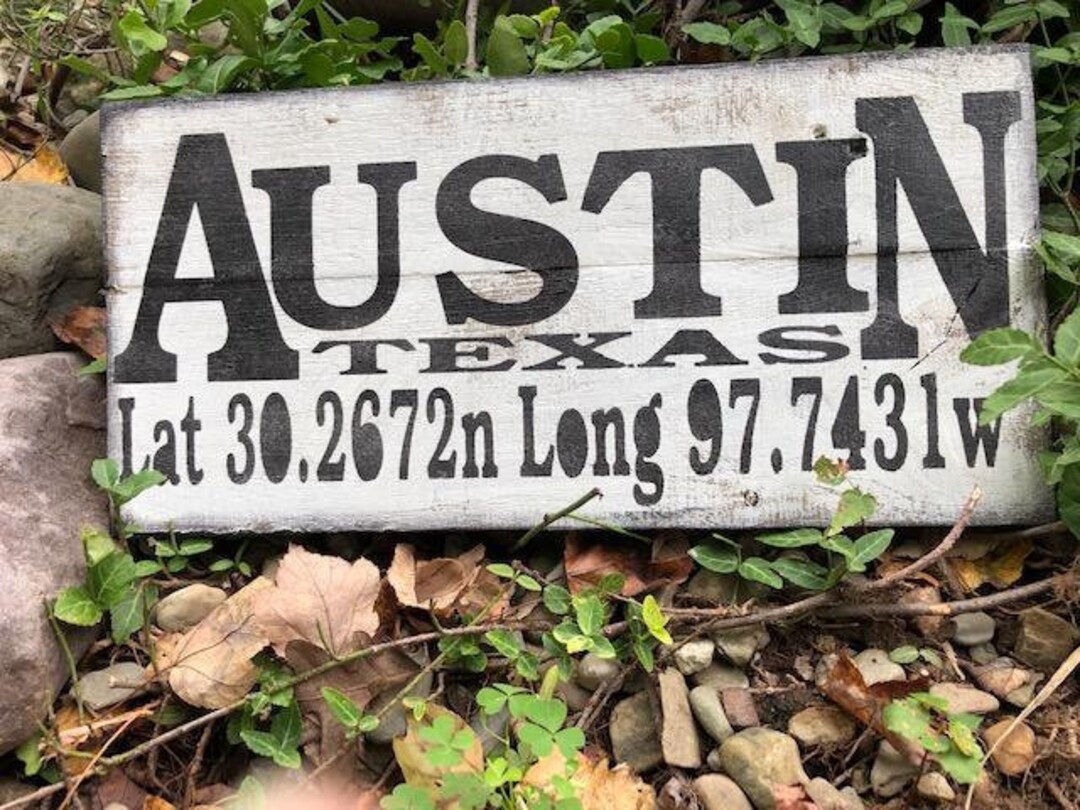 Austin Texas Sign, Latitude Longitude Town Sign, Rustic Fisherman Boat ...