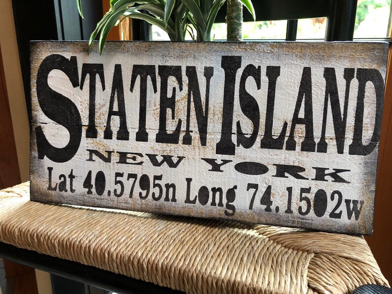 Staten Island New York Sign Latitude Longitude Sign Town | Etsy
