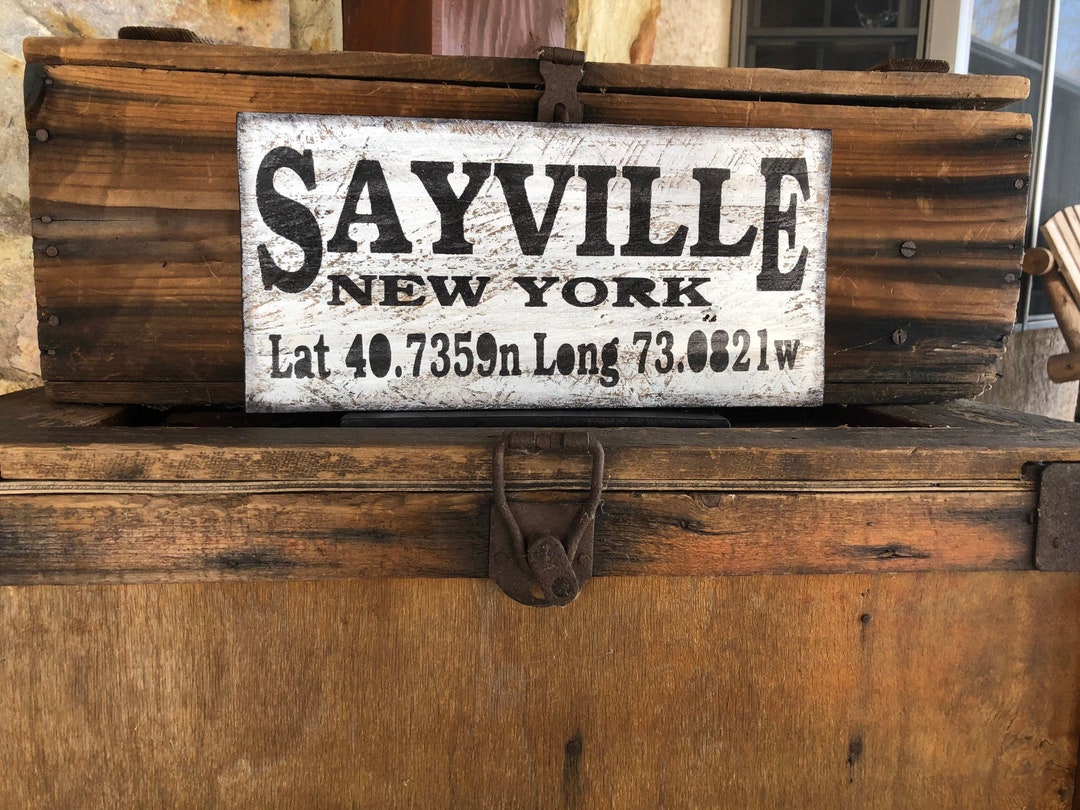 Sayville New York Sign Latitude Longitude Sign Town Sign - Etsy