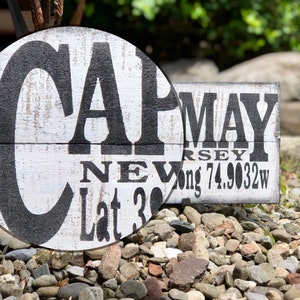 Cape May New Jersey Sign Latitude Longitude Sign Town Sign | Etsy