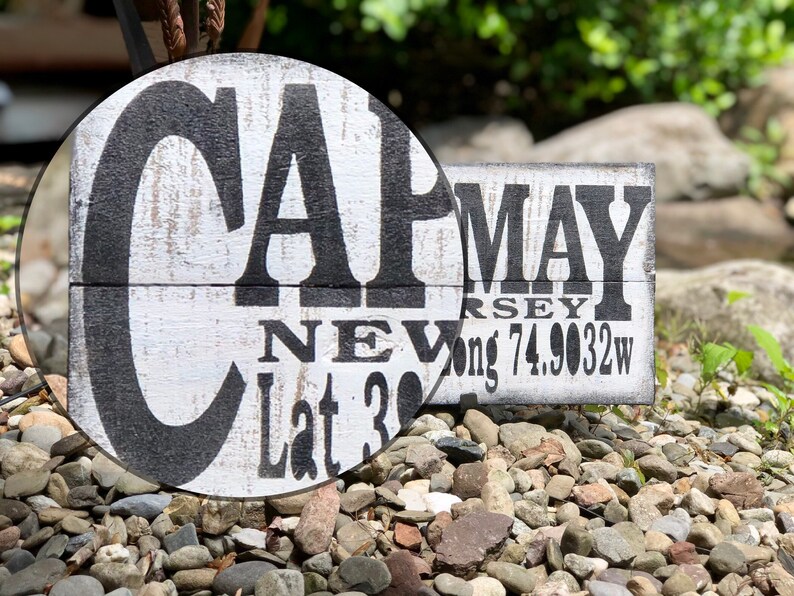 Cape May New Jersey Sign Latitude Longitude Sign Town Sign - Etsy