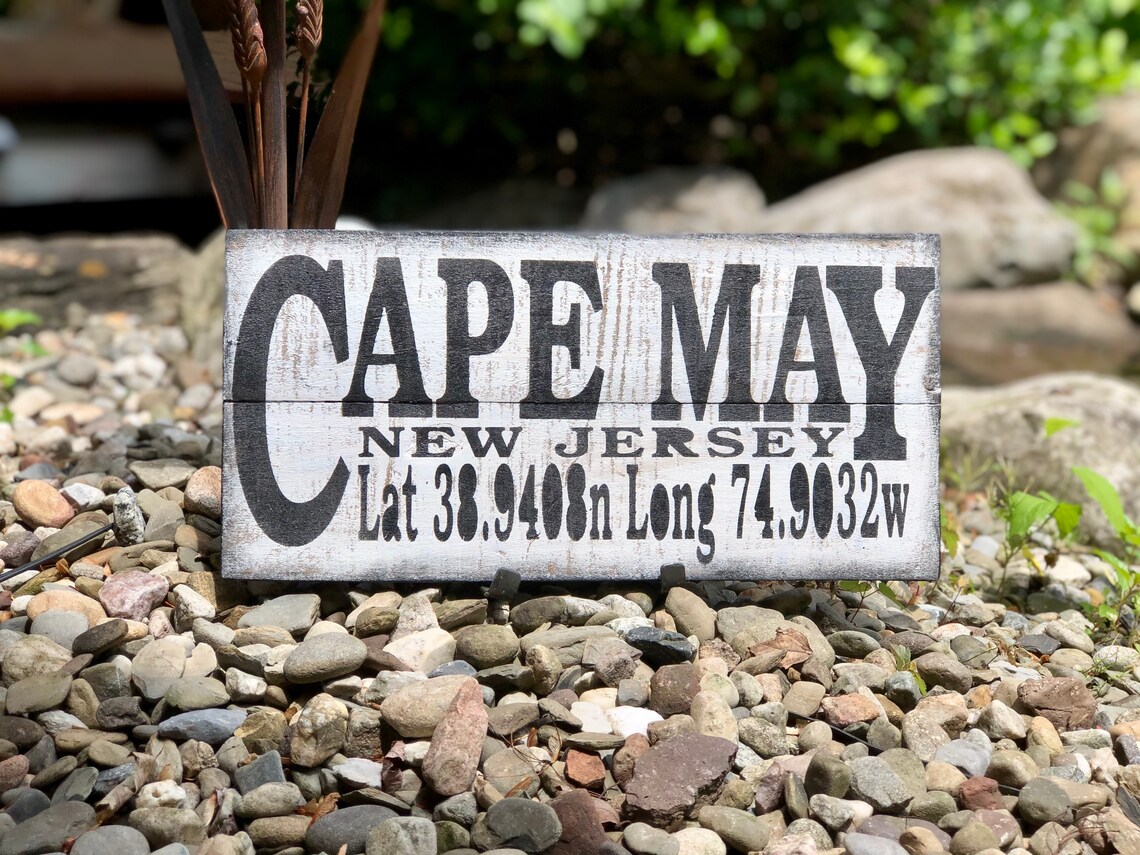 Cape May New Jersey Sign Latitude Longitude Sign Town Sign | Etsy