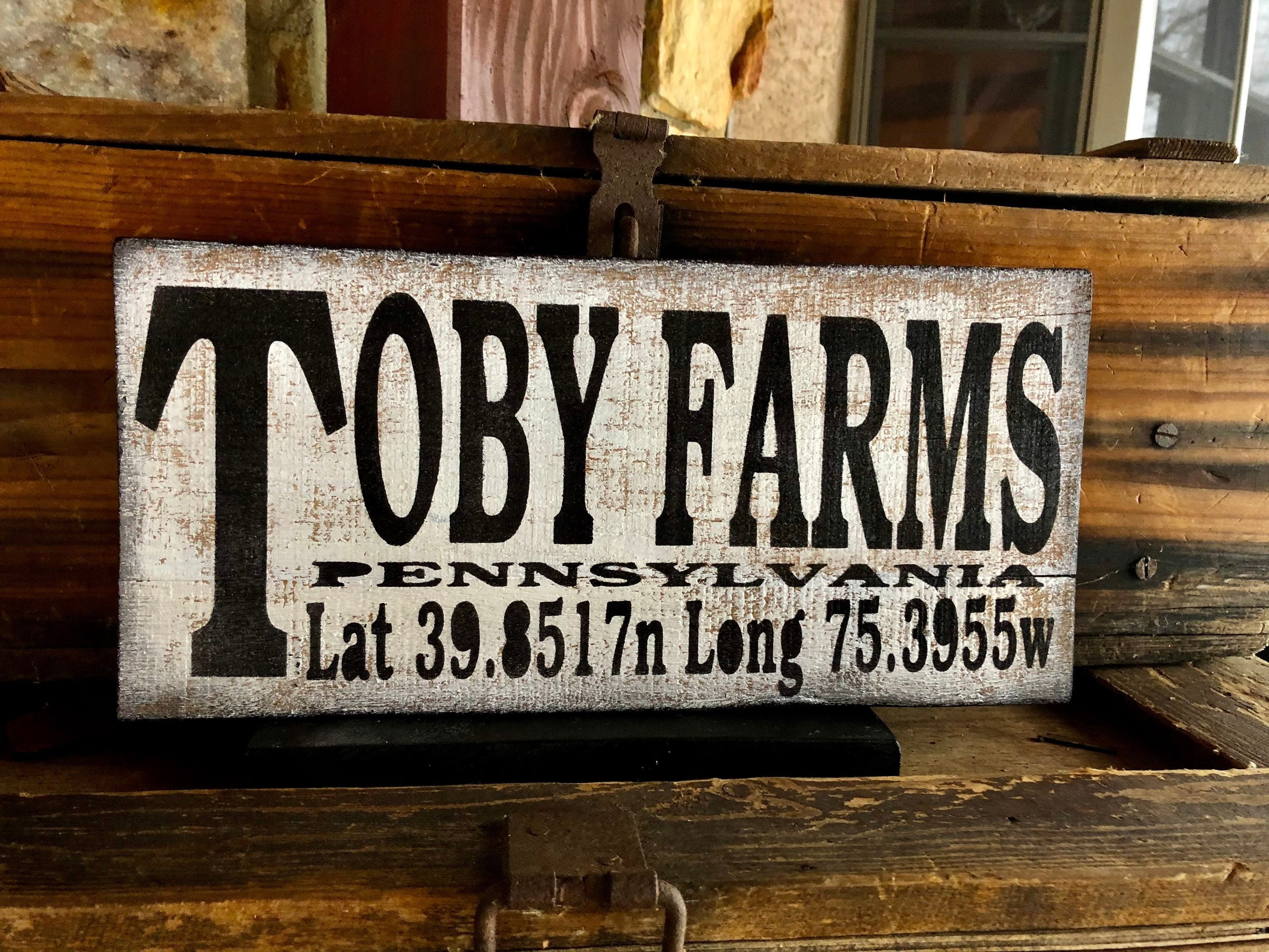 Toby Farms Pennsylvania Sign Latitude Longitude Sign Town | Etsy