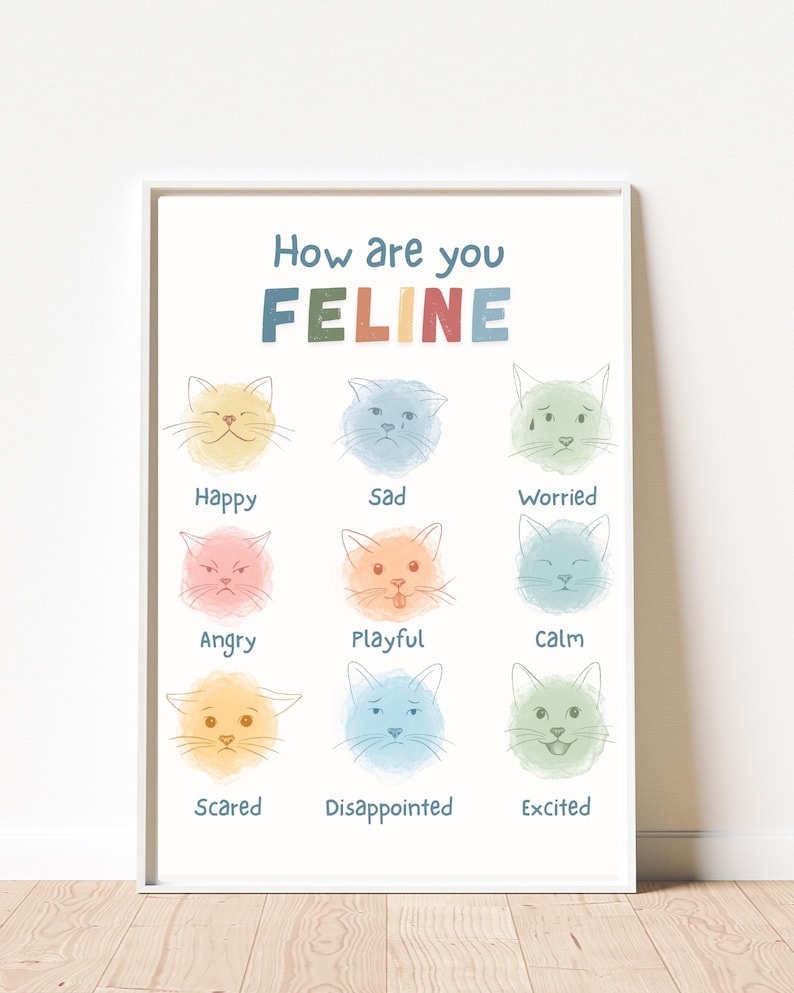 Cat Emotions Chart – Printable Mental Health Poster, Feelings Wheel ...