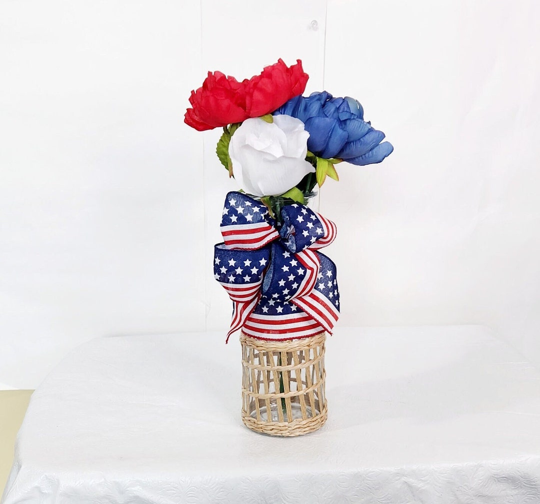 Patriotic Floral Arrangement in Wicker Embellished Vase - Etsy
