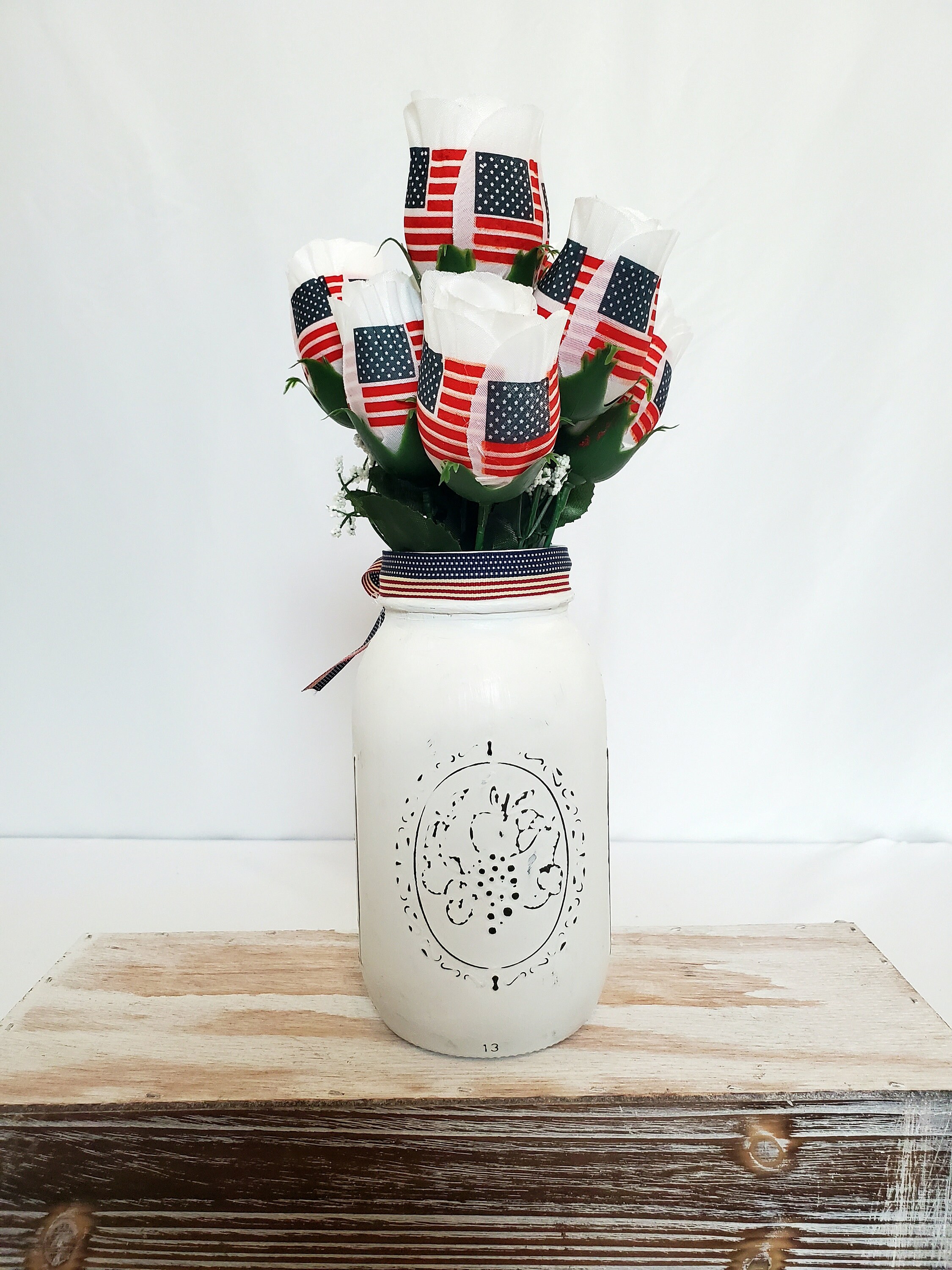 Patriotic Mason Jar With American Flag Embossed Tulips - Etsy