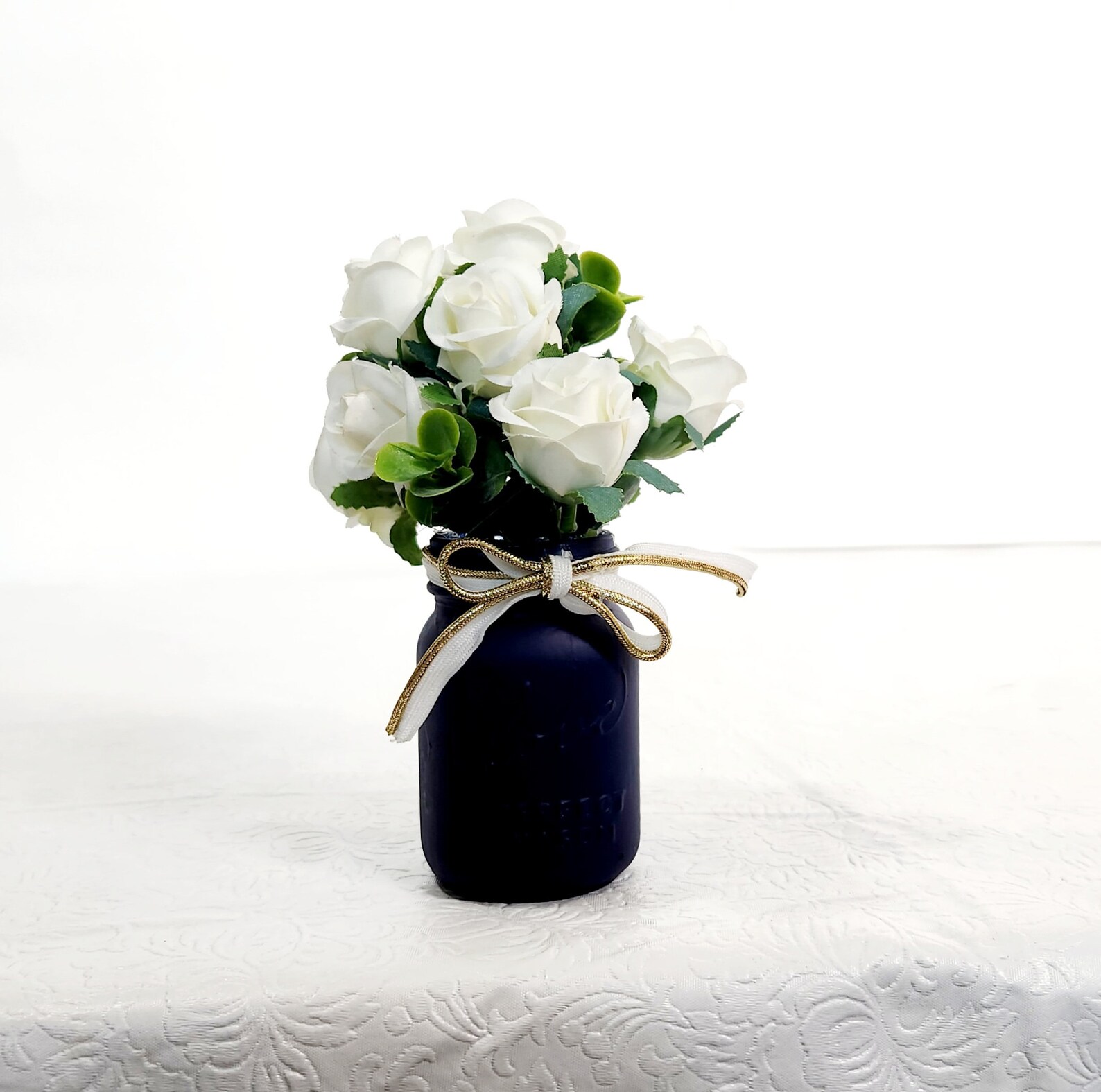 Gift Mini Mason Jar Navy Blue With White Roses - Etsy