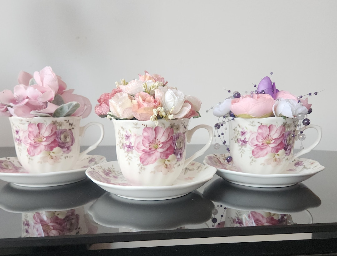 Porcelian Teacups and Saucers Filled With Silk Flowers 3 Styles - Etsy