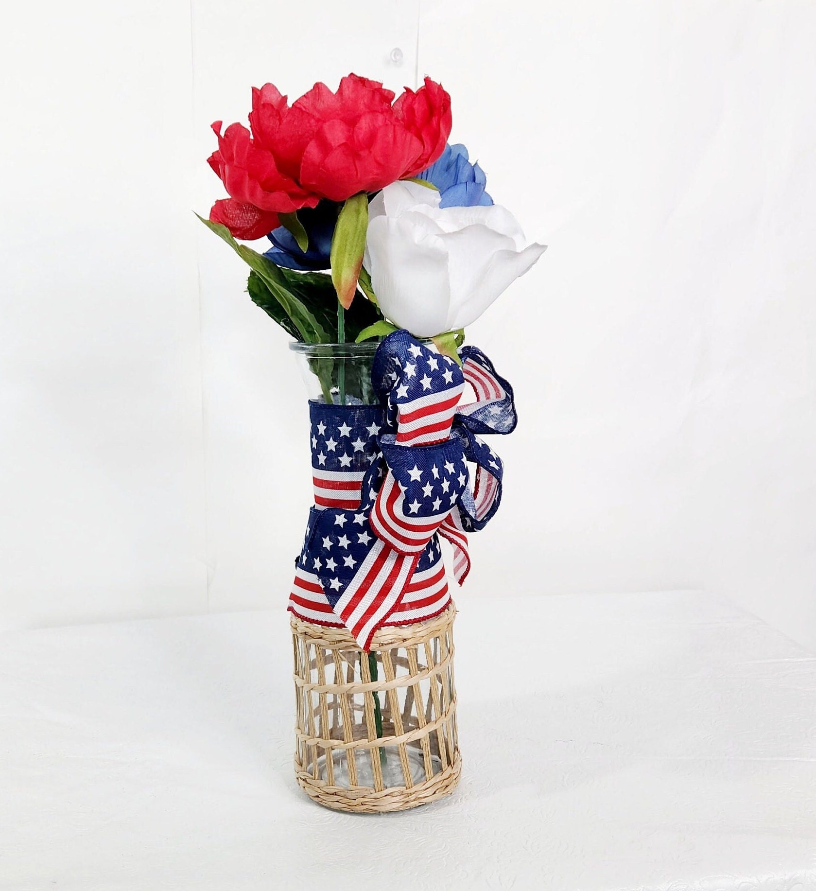 Patriotic Floral Arrangement in Wicker Embellished Vase - Etsy