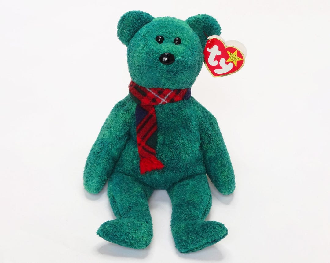 Ty Wallace Green and Blue Stuffed Animal Bear, 1999 Original Beanie ...