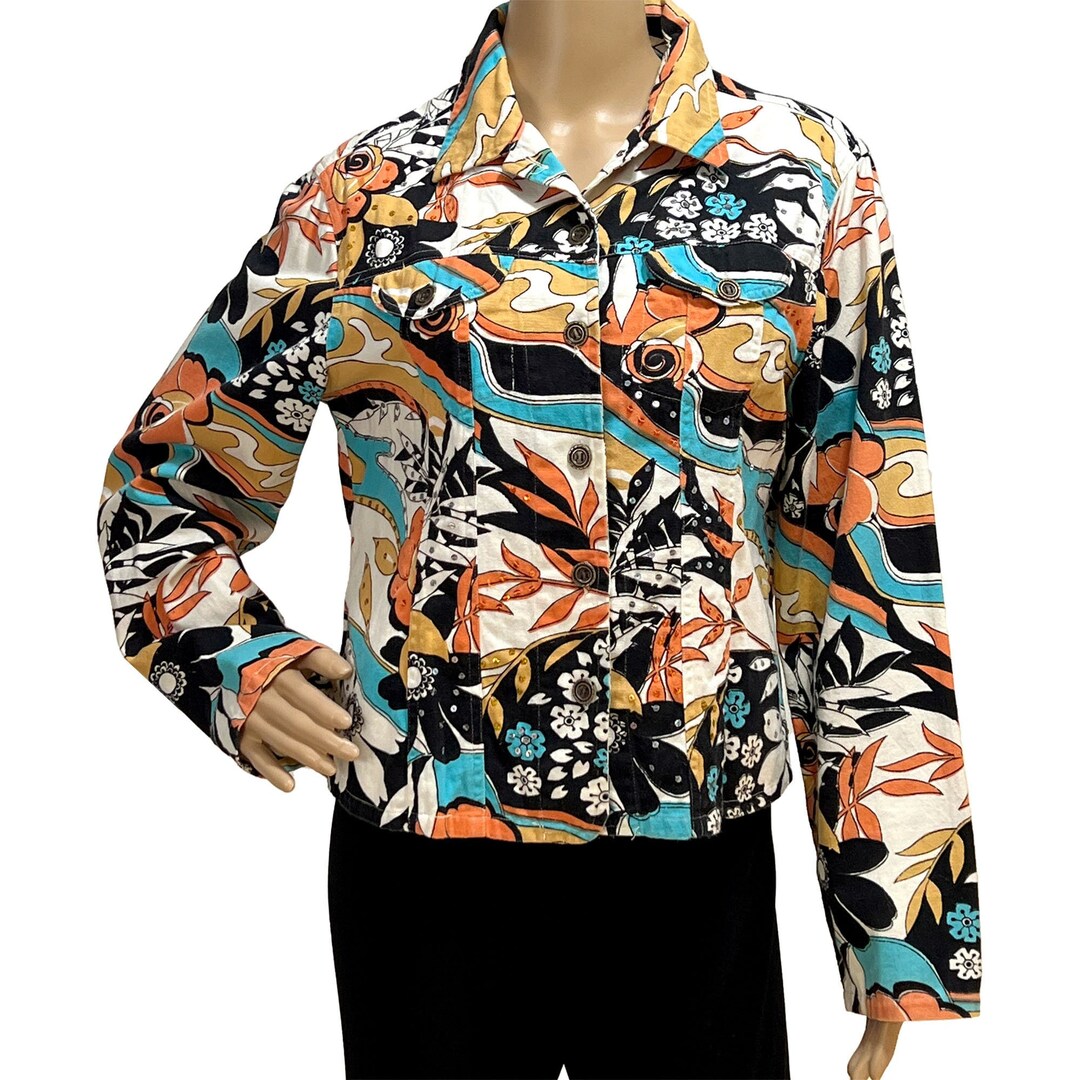 Shana K Cotton Floral Western Style Sequin Jacket. Size M. Buttoned ...