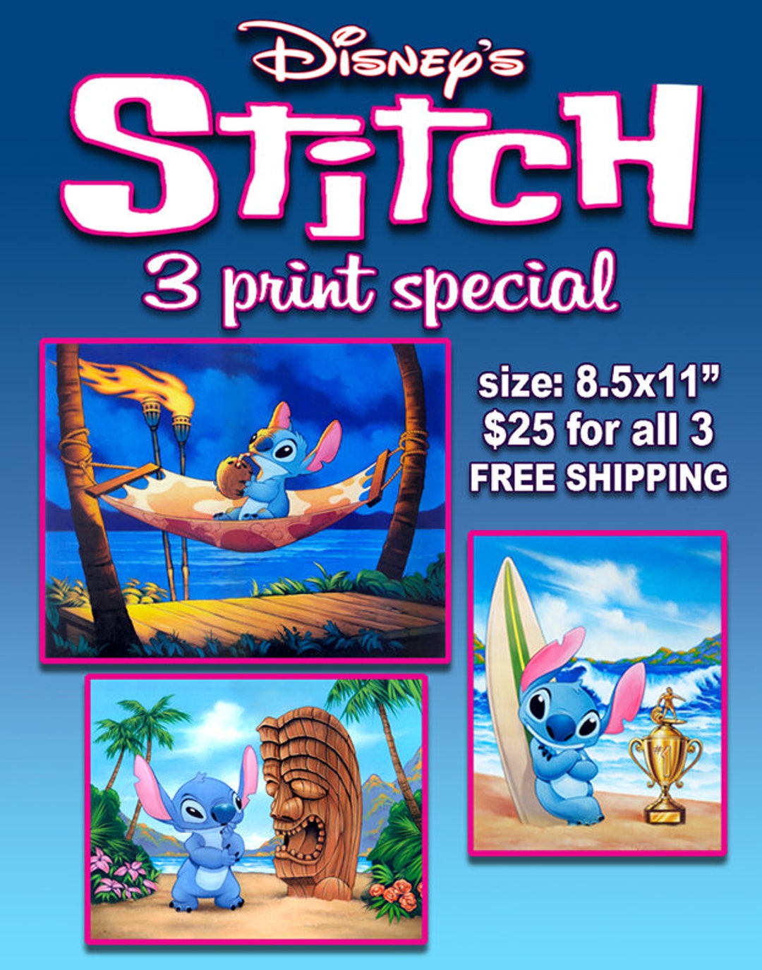 Stitch 3 Print Special, 8.5x11" FREE Shipping - Etsy