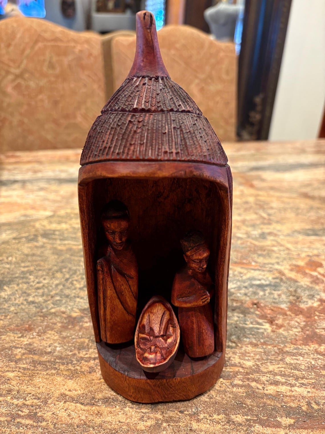 Vintage Africa Hand Carved Wood Rewanda Hut Nativety Holy Famy ...