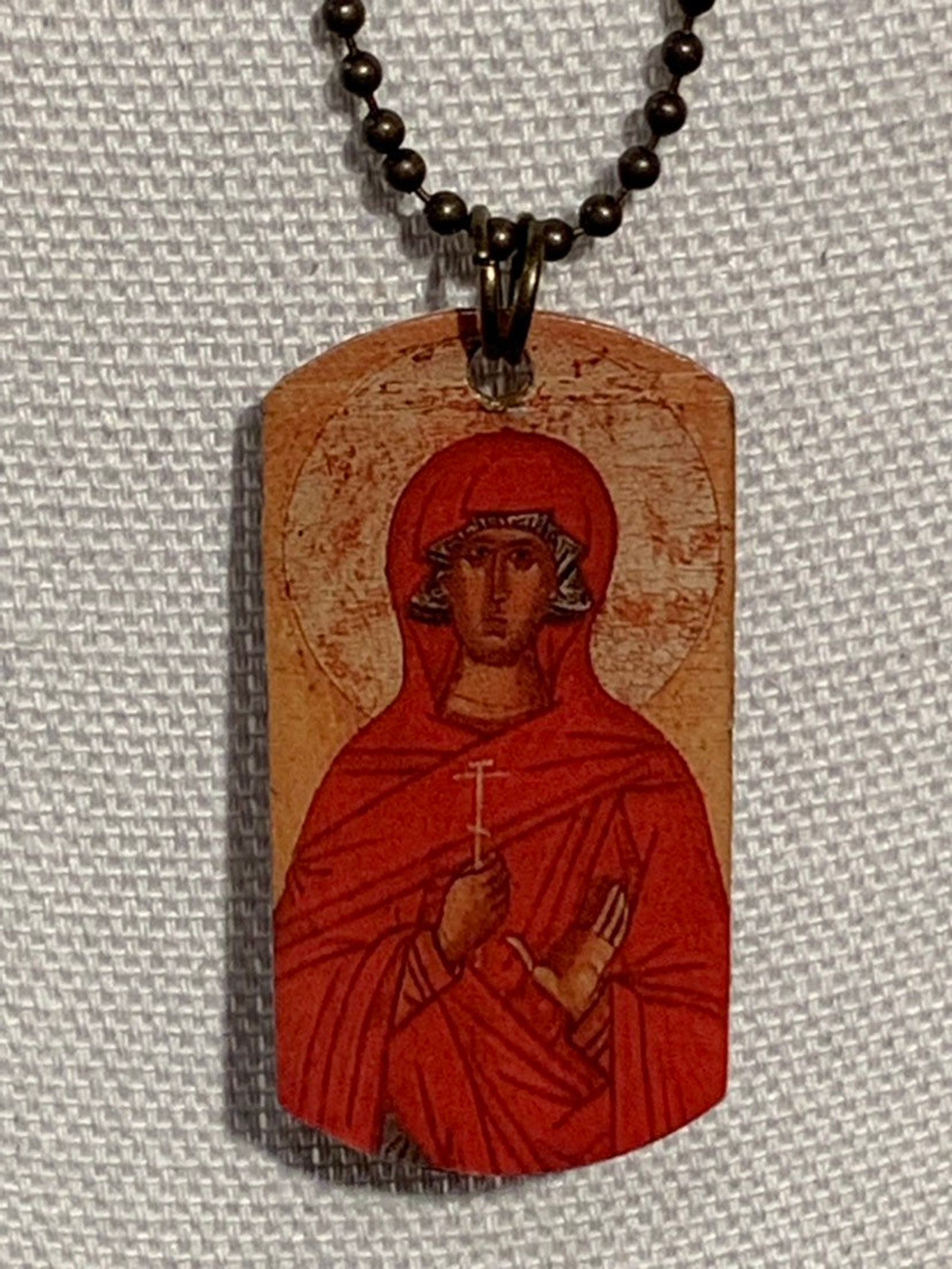 Our Lady Copper Dog Tag 30 Inch Aged Brass Ball Chain Long - Etsy