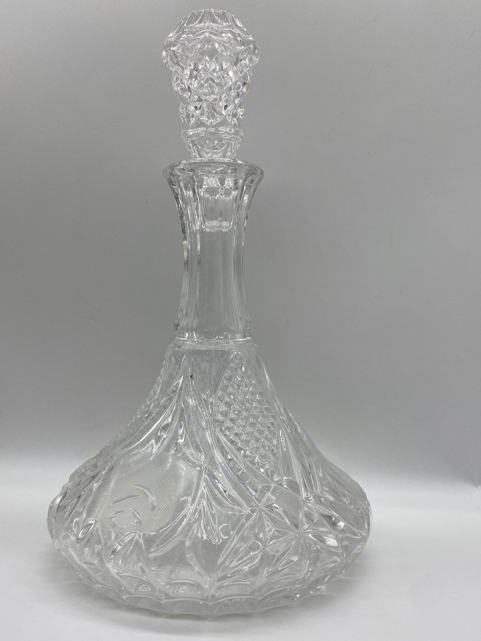 Vintage Estate Crystal Ships Table Etched Rose Bar Serve Ware Decanter ...