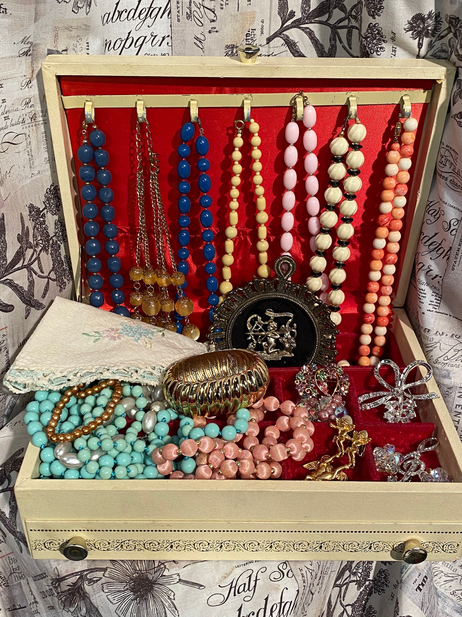 Grandmas Large Vintage Jewelry Box Full of Jewelry and Other Antique ...