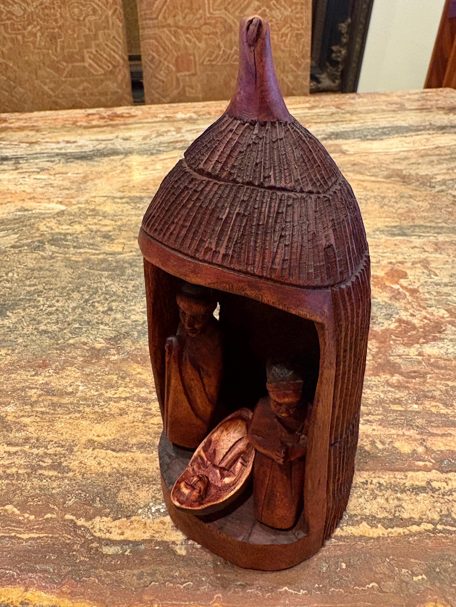 Vintage Africa Hand Carved Wood Rewanda Hut Nativety Holy Famy ...