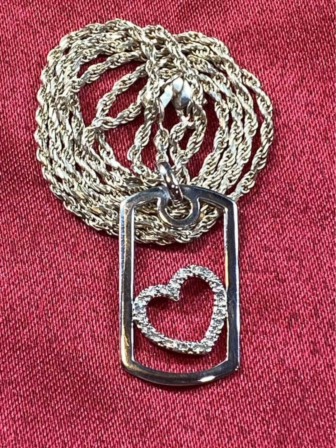 Vintage 925 Silver Heart Pendant With 8 Diamonds on Sterling Necklace ...