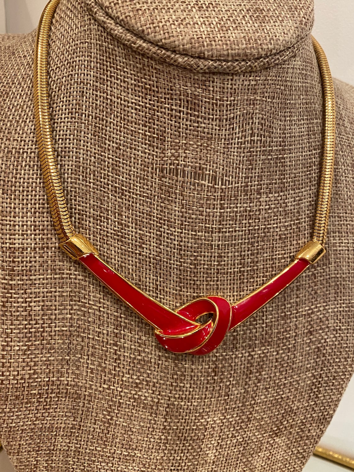 Vintage Monet Jewelry Set: Red Enamel Necklace & Gold Tone Bangles - Etsy