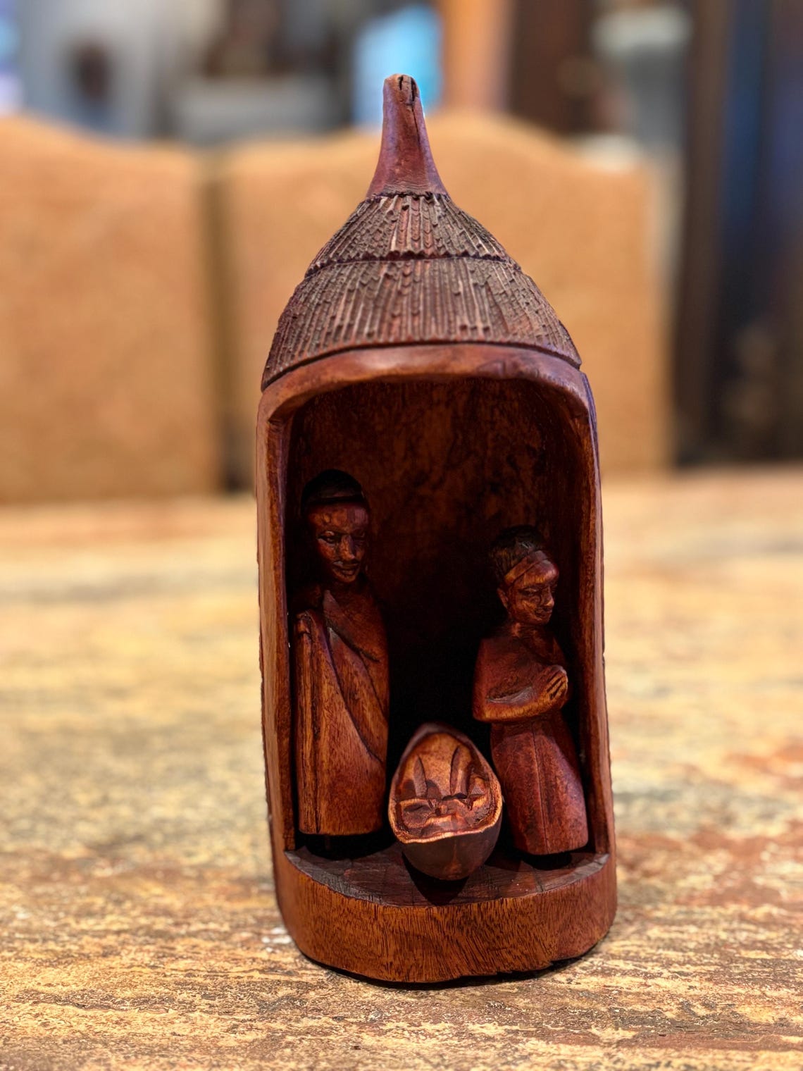 Vintage Africa Hand Carved Wood Rewanda Hut Nativety Holy Famy ...