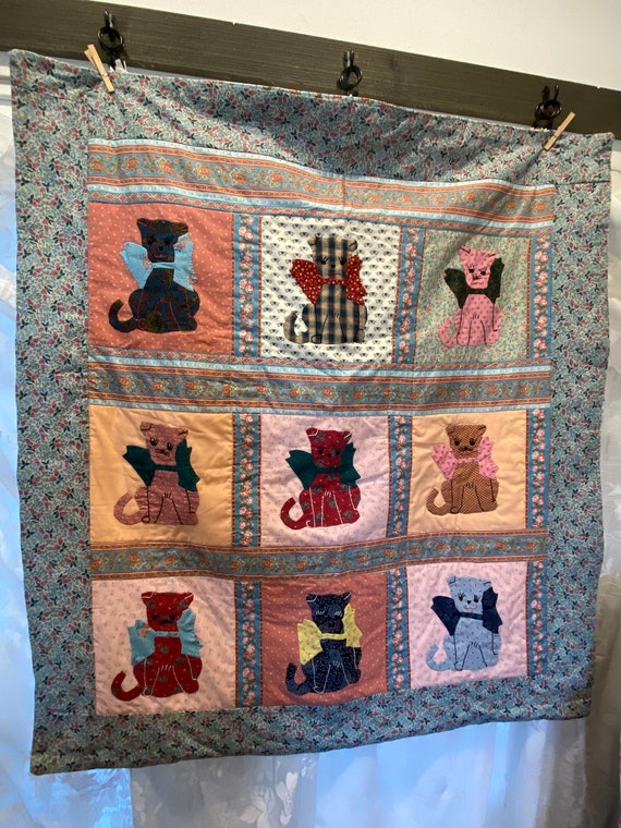 Handmade Cat Quilt Farmhouse Decor Baby Blanket Wall - Etsy