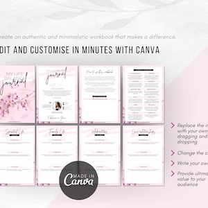 20 Pages Pink Journal Workbook Template Editable Custom - Etsy
