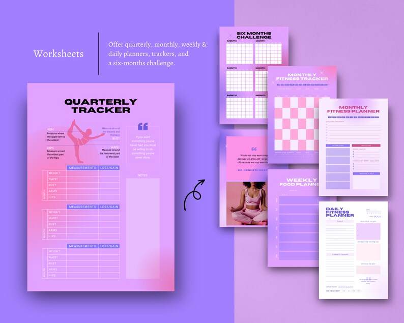 Pink Purple Retro Fitness Workbook Canva Template Wellness & - Etsy