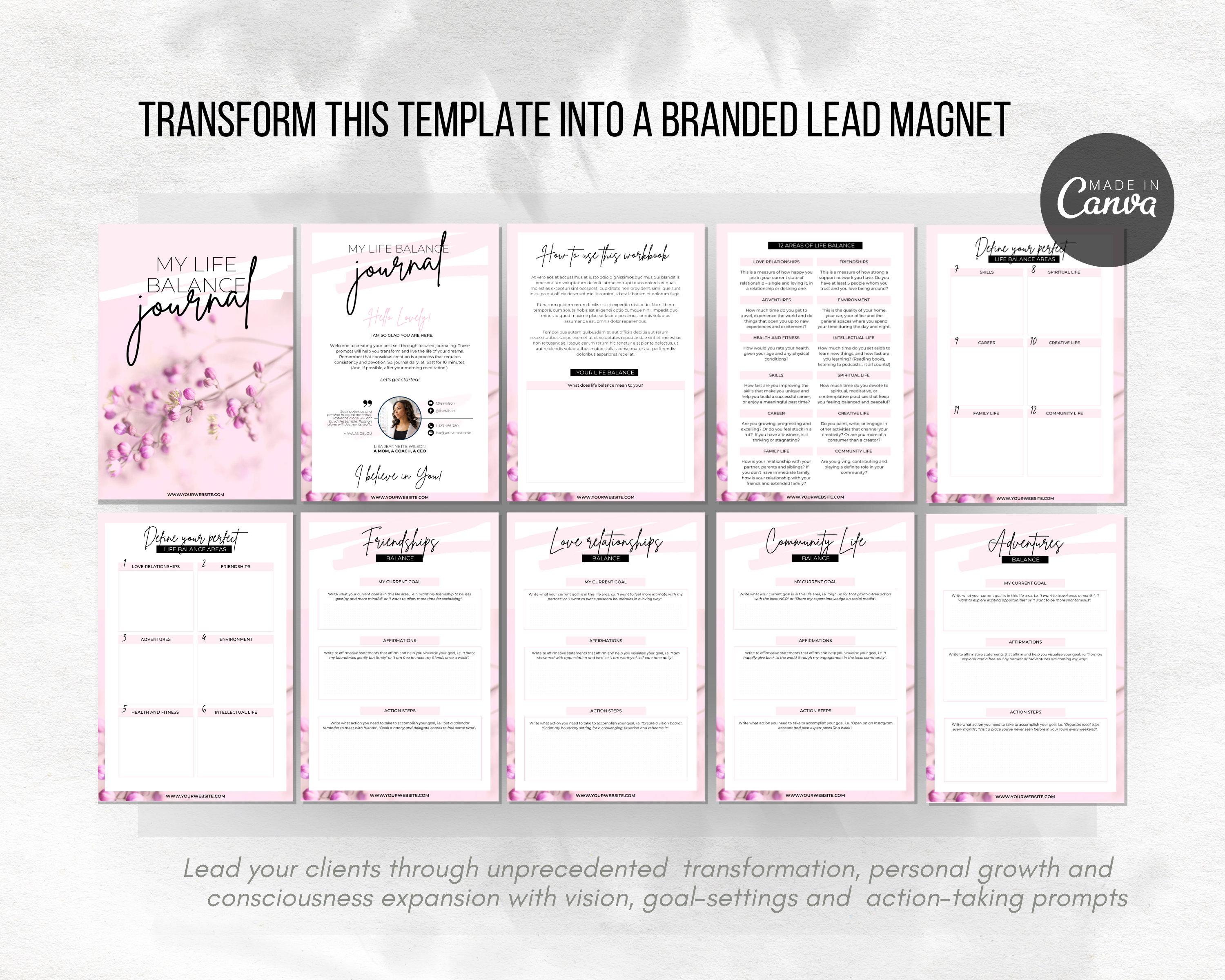20 Pages Pink Journal Workbook Template Canva Template | Etsy