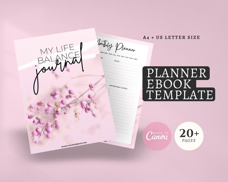 20 Pages Pink Journal Workbook Template Editable Custom - Etsy