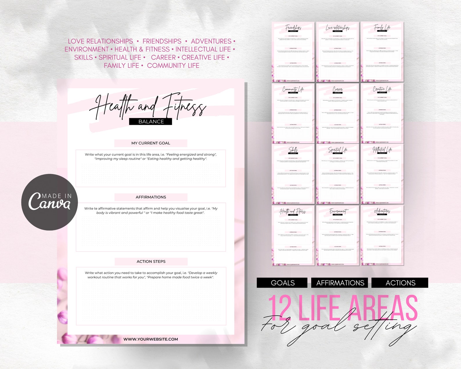 20 Pages Pink Journal Workbook Template Editable Custom - Etsy