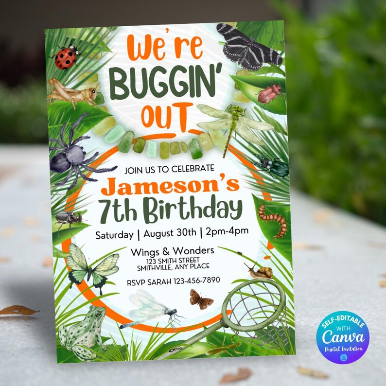 Insect Birthday Invitation for Kids Editable Digital Download Printable ...