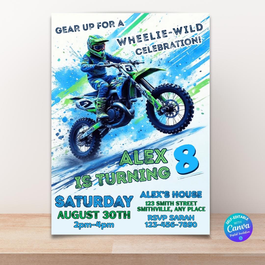 Editable Dirt Bike Birthday Invitation Motocross Party Theme Invite ...