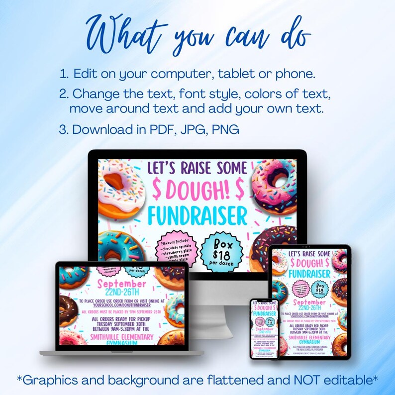 Editable Donut Fundraiser Flyer Template Printable School Event Bake ...