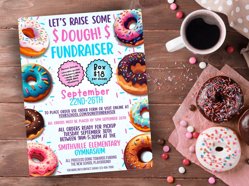 Editable Donut Fundraiser Flyer Template Printable School Event Bake ...
