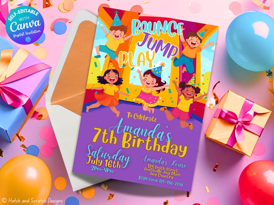 Bouncy Castle Invitation Boy Girl Jump Party Invites Bouncy Castle ...