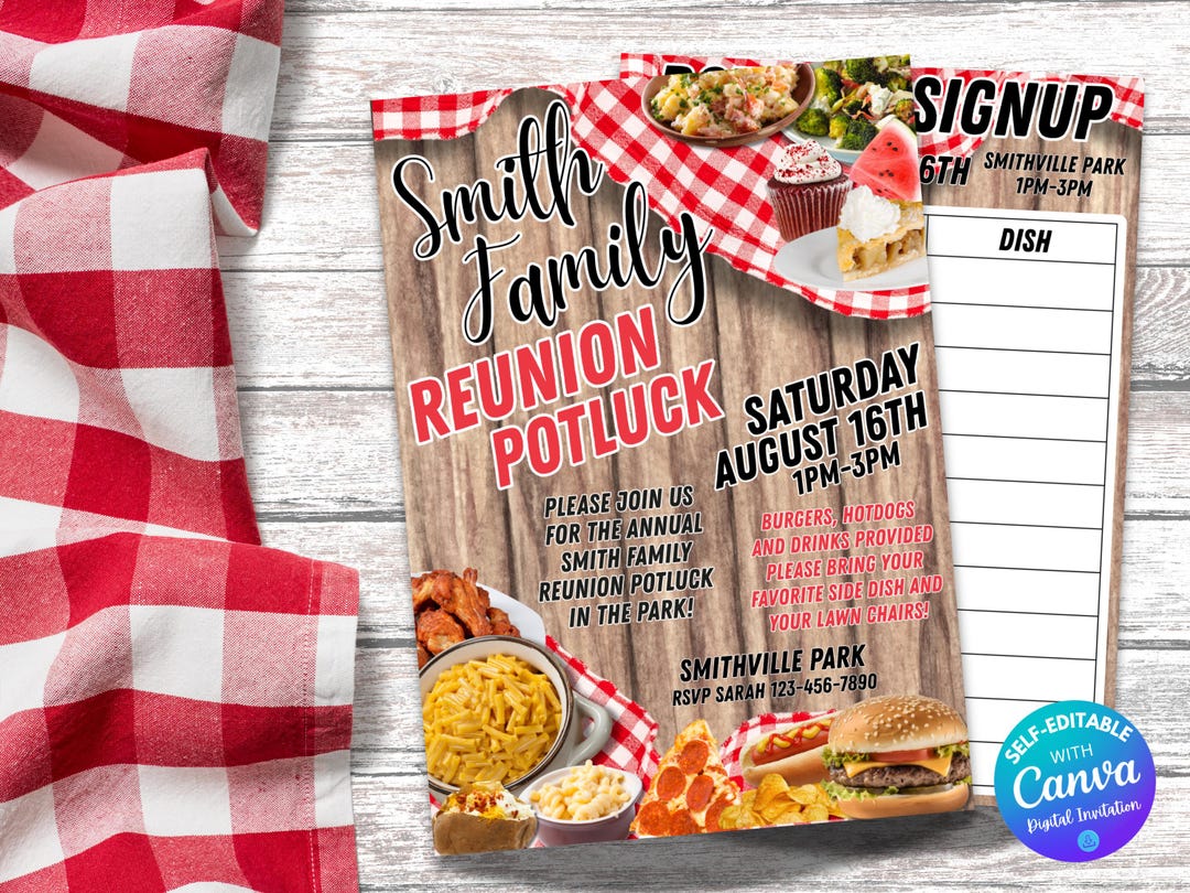 Family Reunion Potluck Invitation Potluck Invite and Signup Family BBQ ...