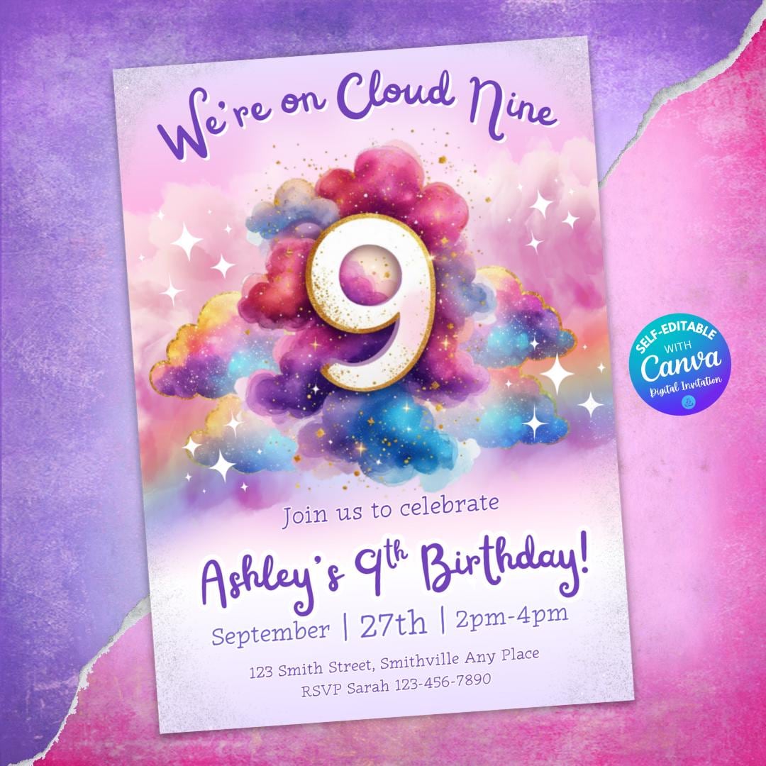 Editable Cloud 9 Birthday Invitation Cloud Nine Birthday Invitation ...