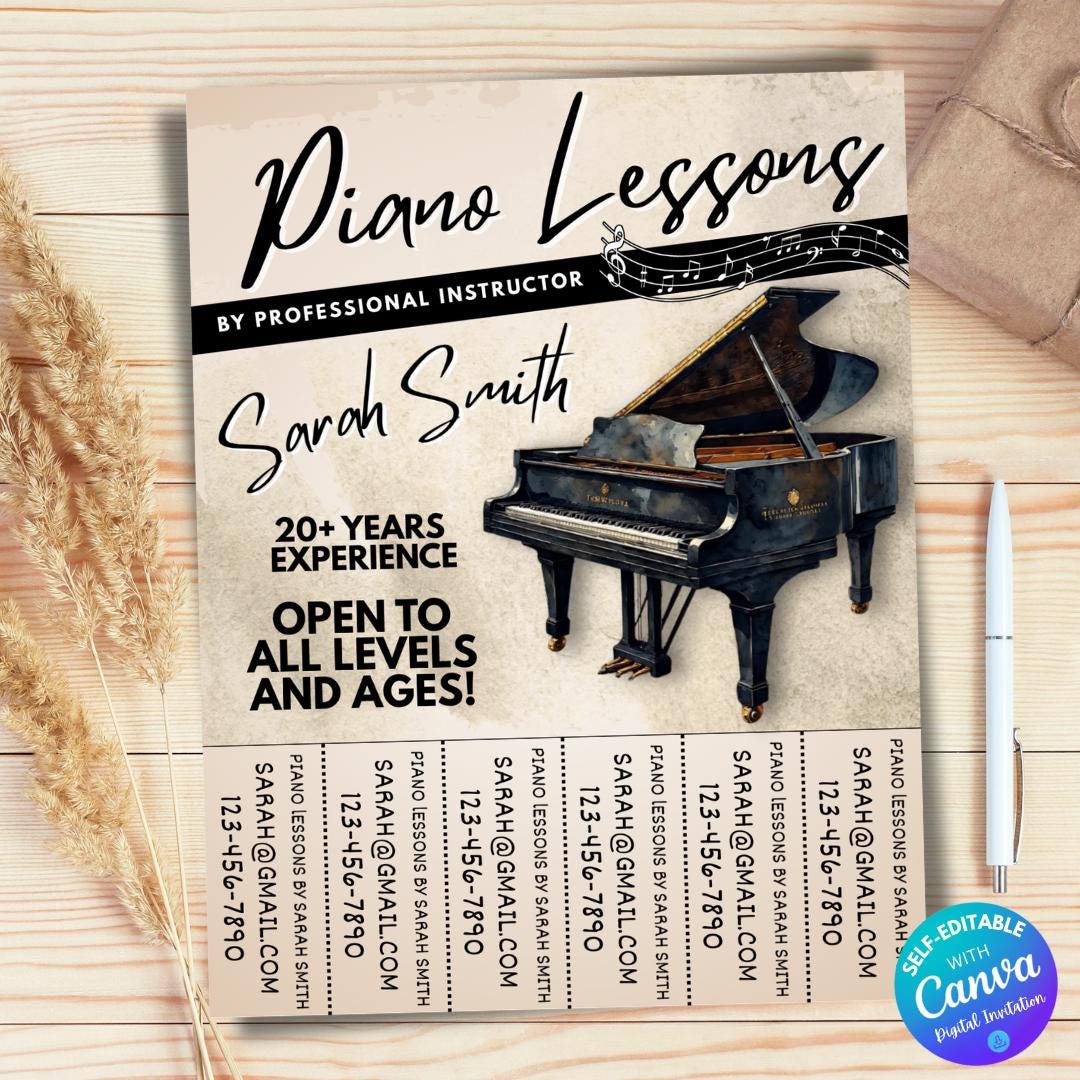 Editable Piano Lessons Flyer Canva Template Piano Teacher Printable ...