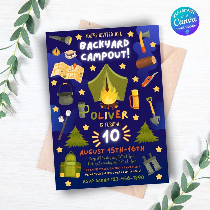 Camping Birthday Invitation Camping Party Invitation Camp Out Under the ...