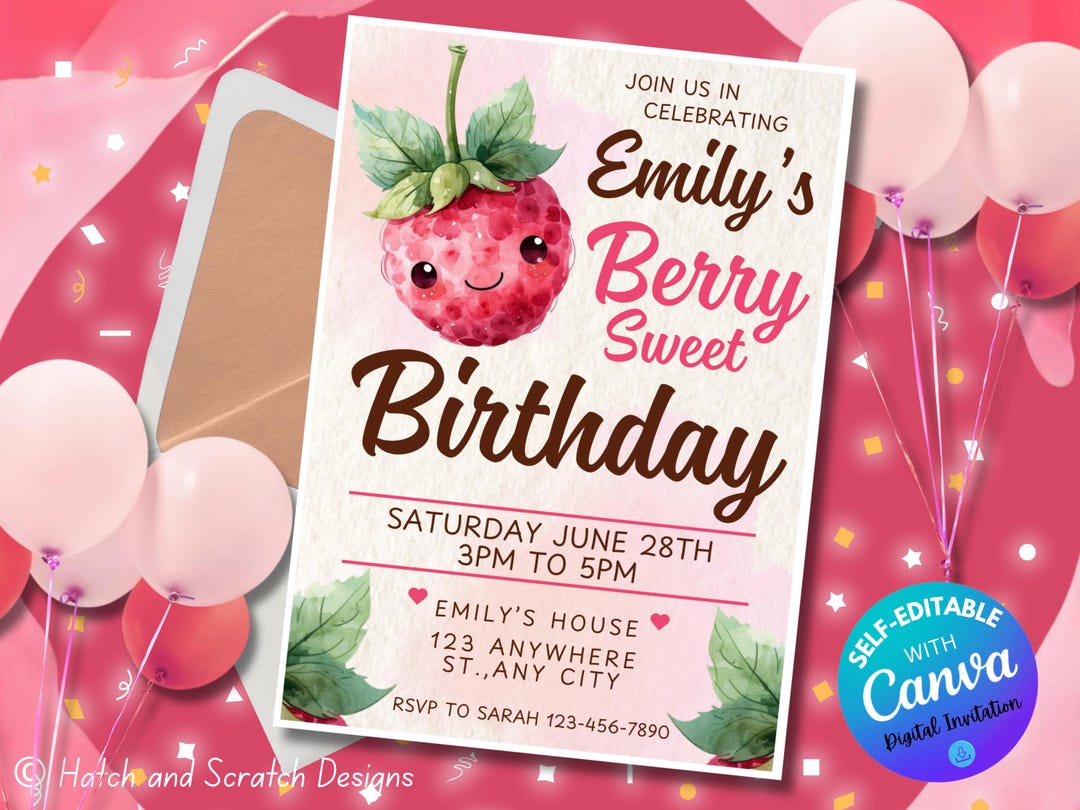 Berry Birthday Invitation, Berry Birthday Invite, Berry 1st Invite ...