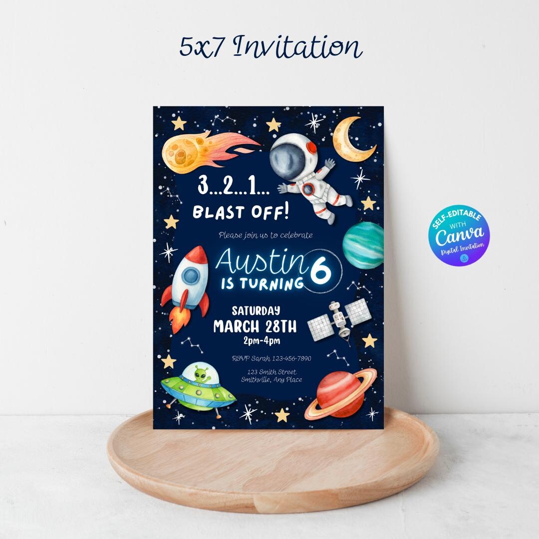 Space Birthday Party Invitation Boy's 6th Birthday Party Invite Outer ...