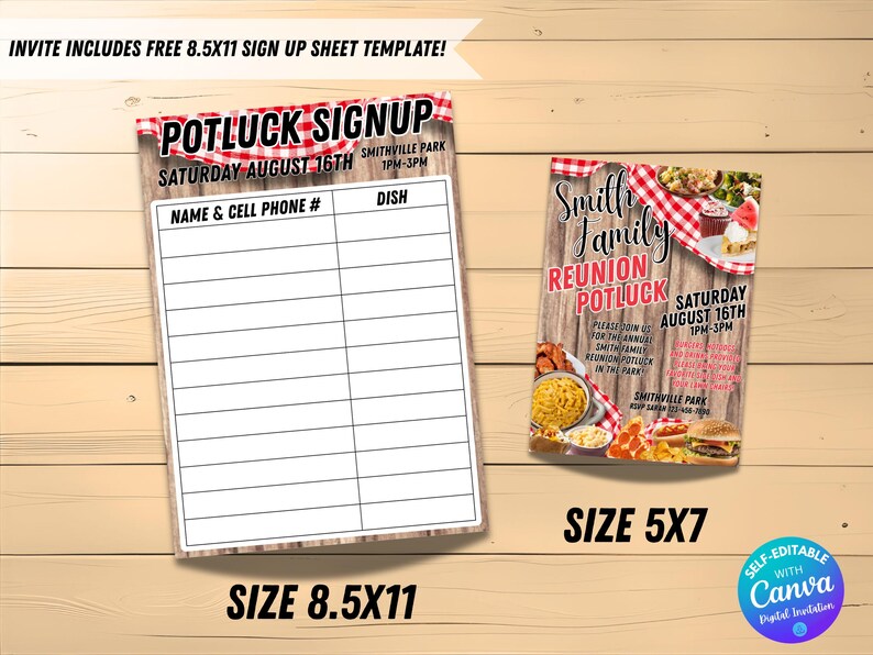Family Reunion Potluck Invitation Potluck Invite and Signup Family BBQ ...
