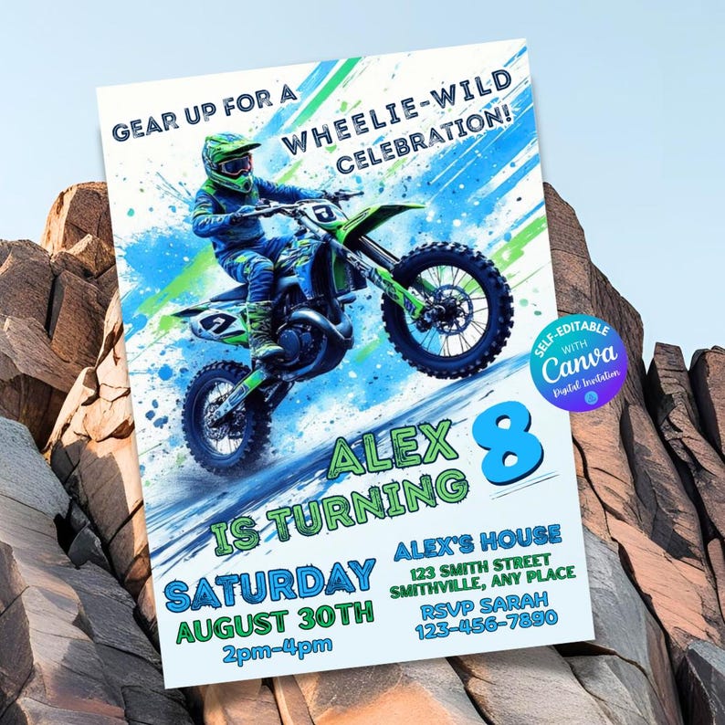 Editable Dirt Bike Birthday Invitation Motocross Party Theme Invite ...