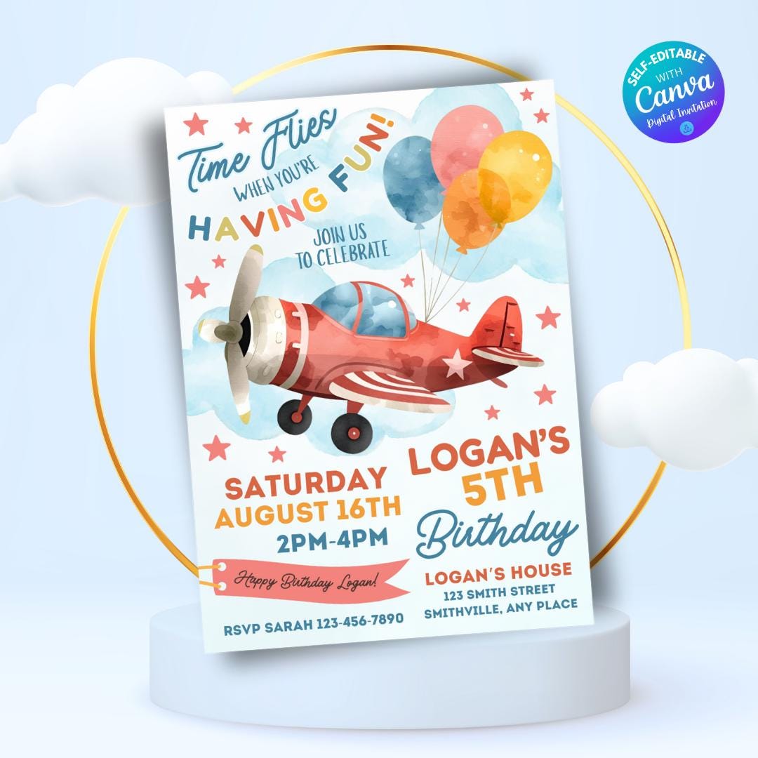 Editable Airplane Birthday Party Invitation Boys Transportation Invite ...