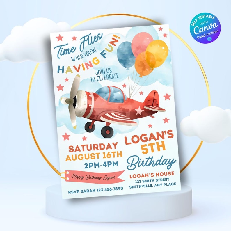 Editable Airplane Birthday Party Invitation Boys Transportation Invite ...
